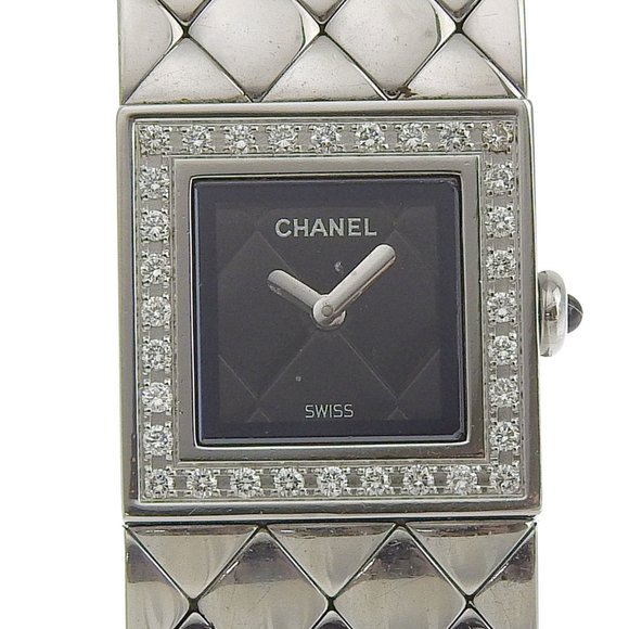 CHANEL | Accessories | Chanel Matelasse Watch Diamond Bezel H489 ...